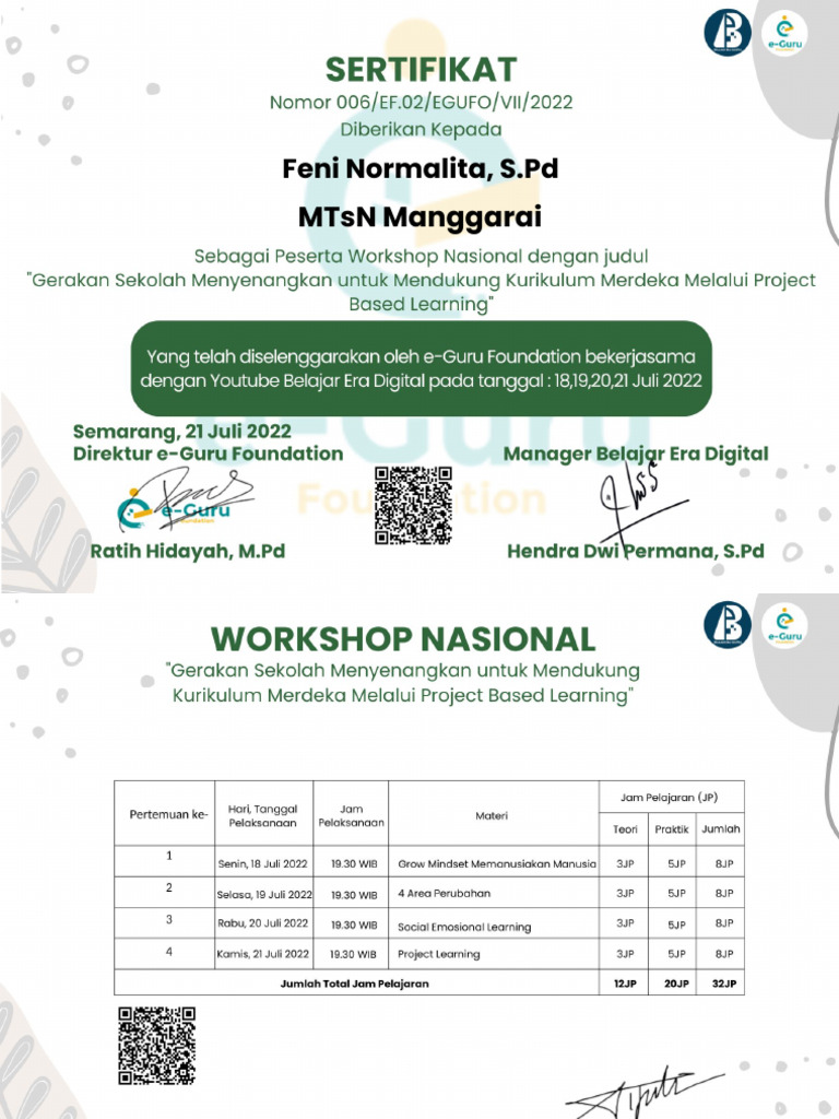 Feni Normalita, S.PD Sertifikat Workshop GSM | PDF