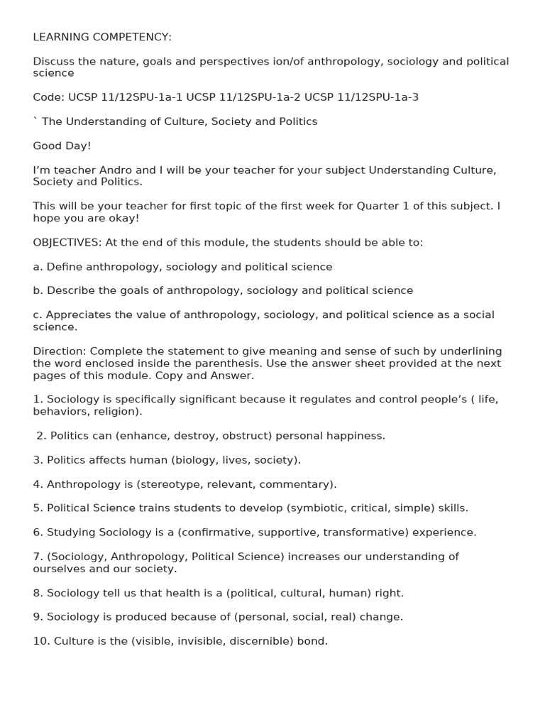 Ucsp Module Weeks1-6 | PDF