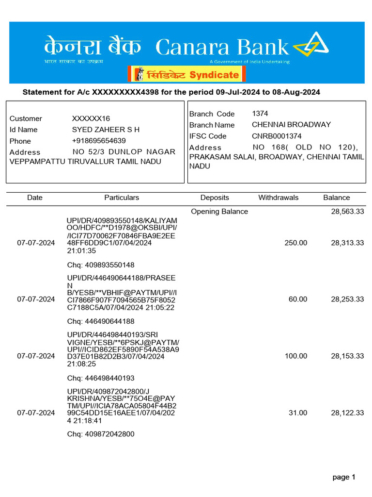 Canara - Epassbook - 2024-07-08 132411.550533 - 1 | PDF
