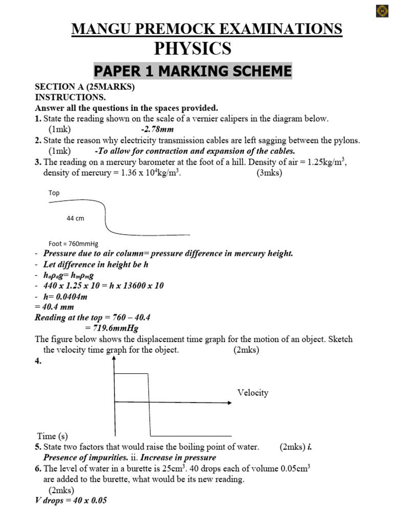 Phys PP1 MS-1 | PDF | Force | Pressure
