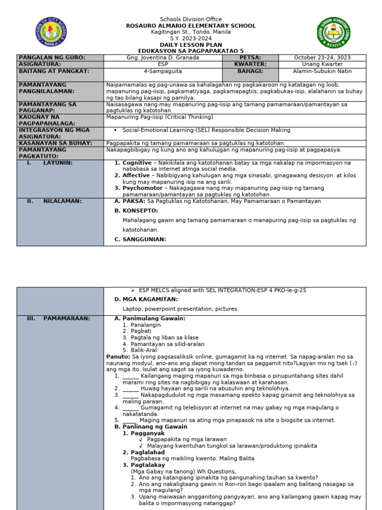 Esp Lesson Plan Format | PDF Esp Lesson Plan Format | PDF