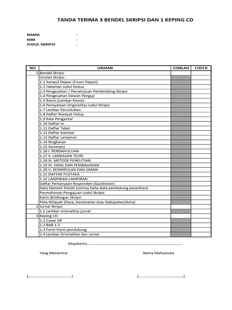 Tanda Terima 3 Bendel Skripsi, Journal dan CD | PDF