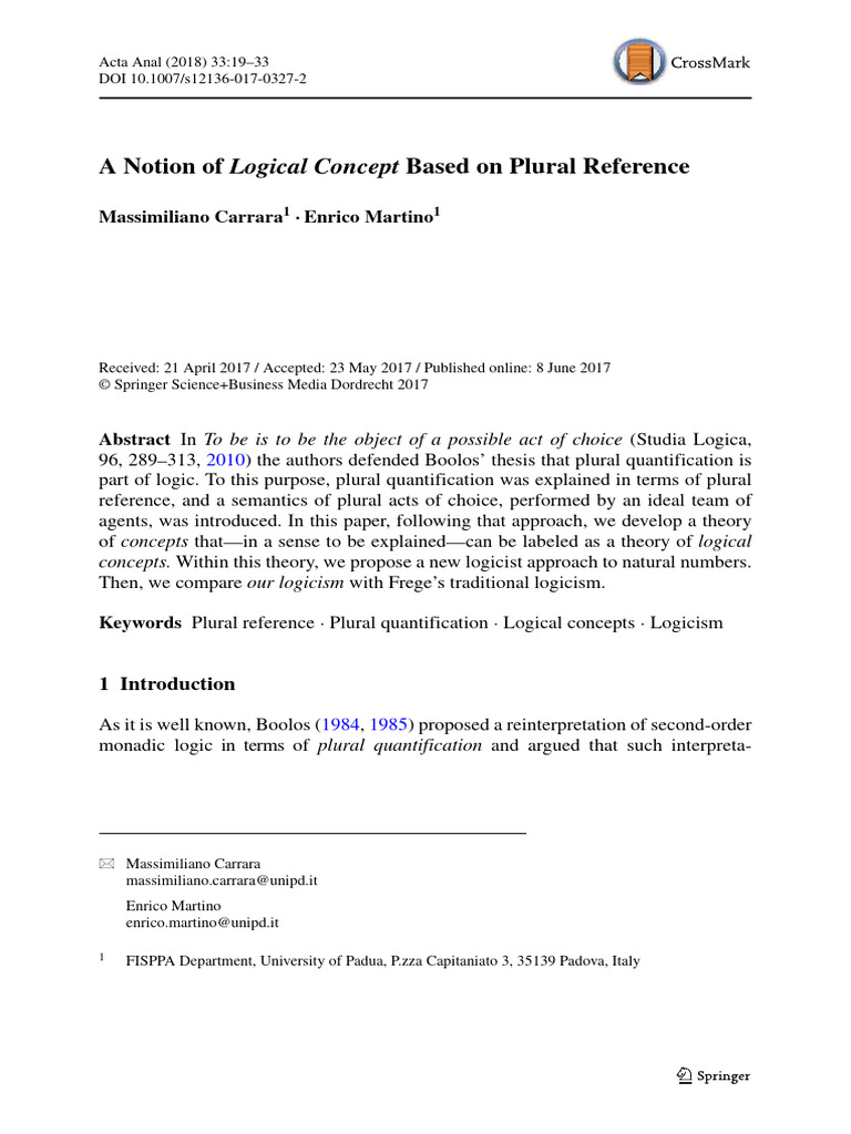 CARRARA - Notion of Logical Concept Based On Plural Reference | PDF