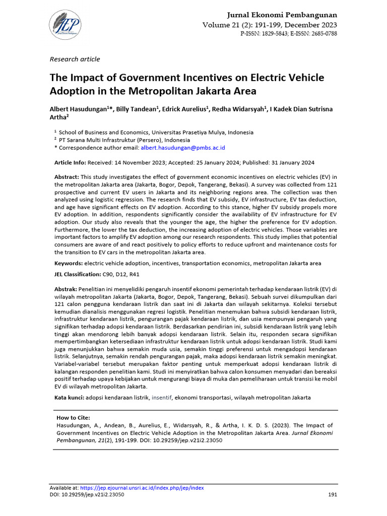 The Impact of Government Incentives On Electric Ve | PDF