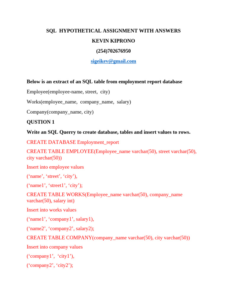 SQL Hypothetical Assignment With Answers | PDF