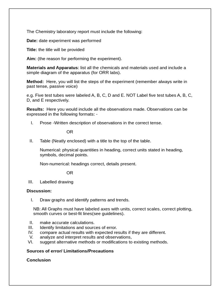 The Chemistry laboratory report | PDF