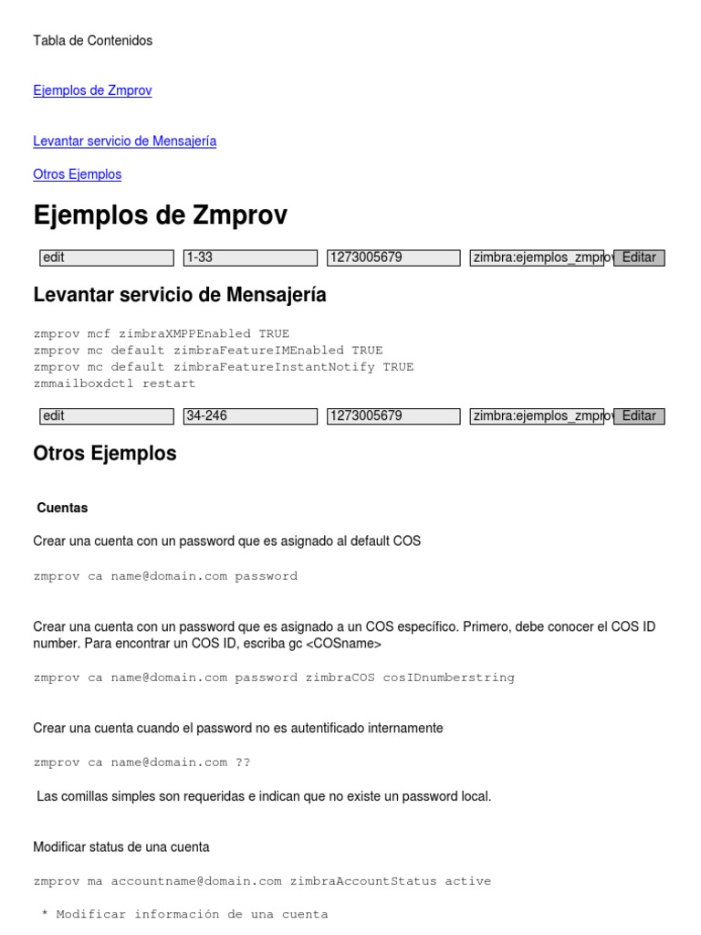 PDF Zimbra Ejemplos Zmprov | PDF | Contraseña | Informática