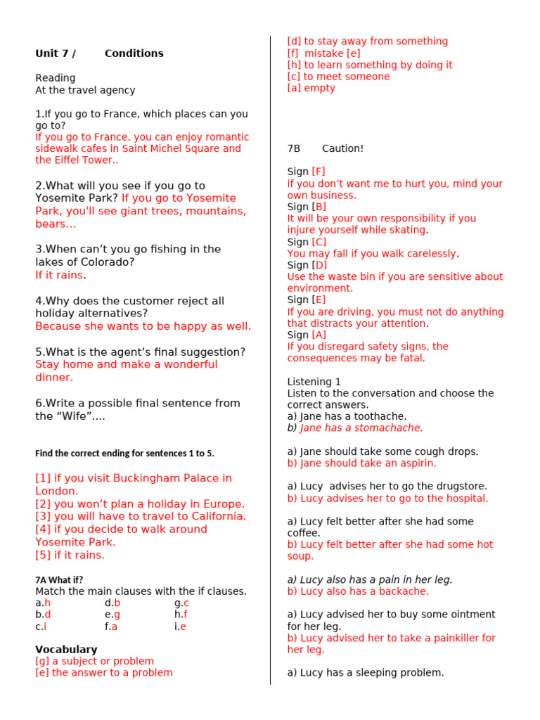 EL Unit 7 Conditions Answer Key | PDF