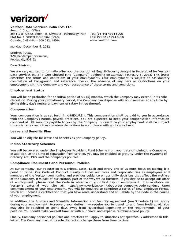 VZOffer Letter | PDF