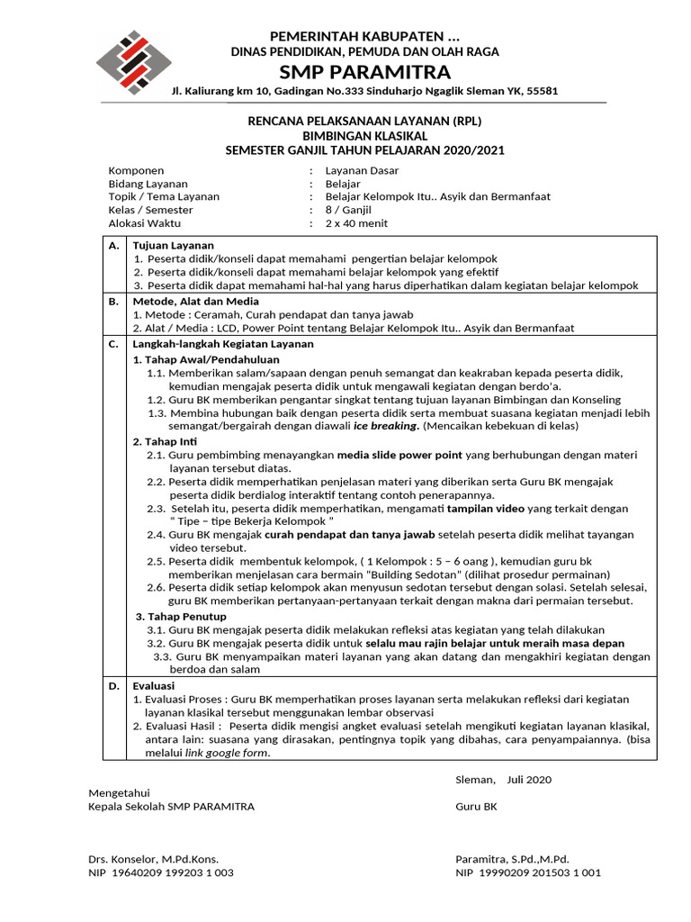 RPL Dan Materi BK - Belajar Kelompok Itu Asyik Dan Bermanfaat | PDF