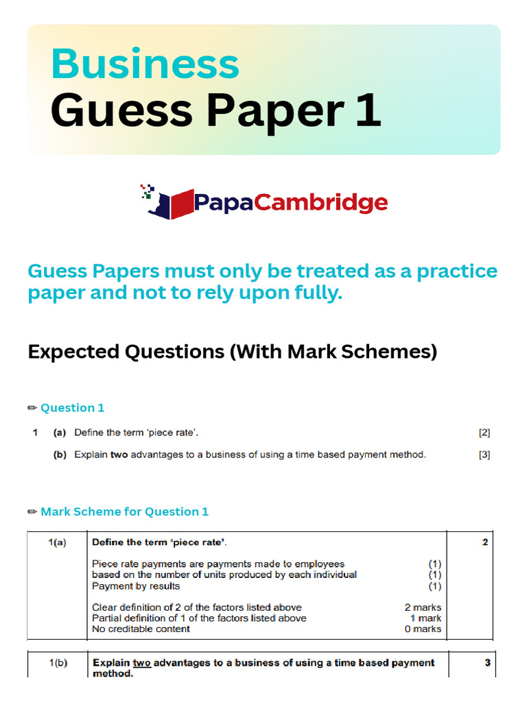 Business Guess Paper Guidelines | PDF