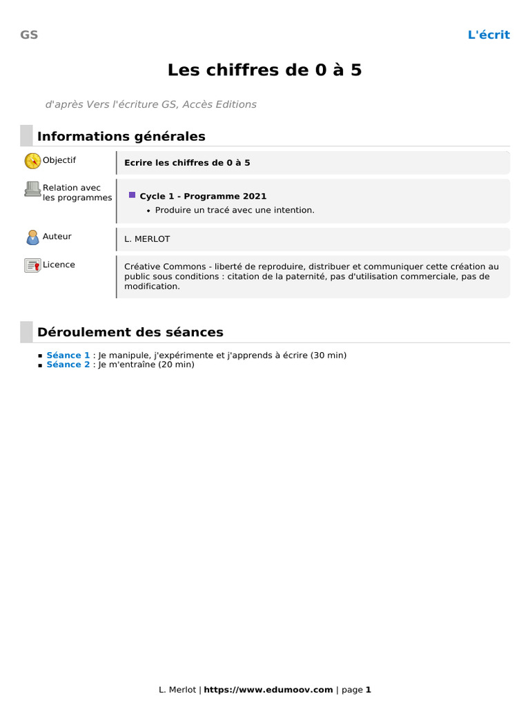 Les Chiffres de 0 A 5 | PDF