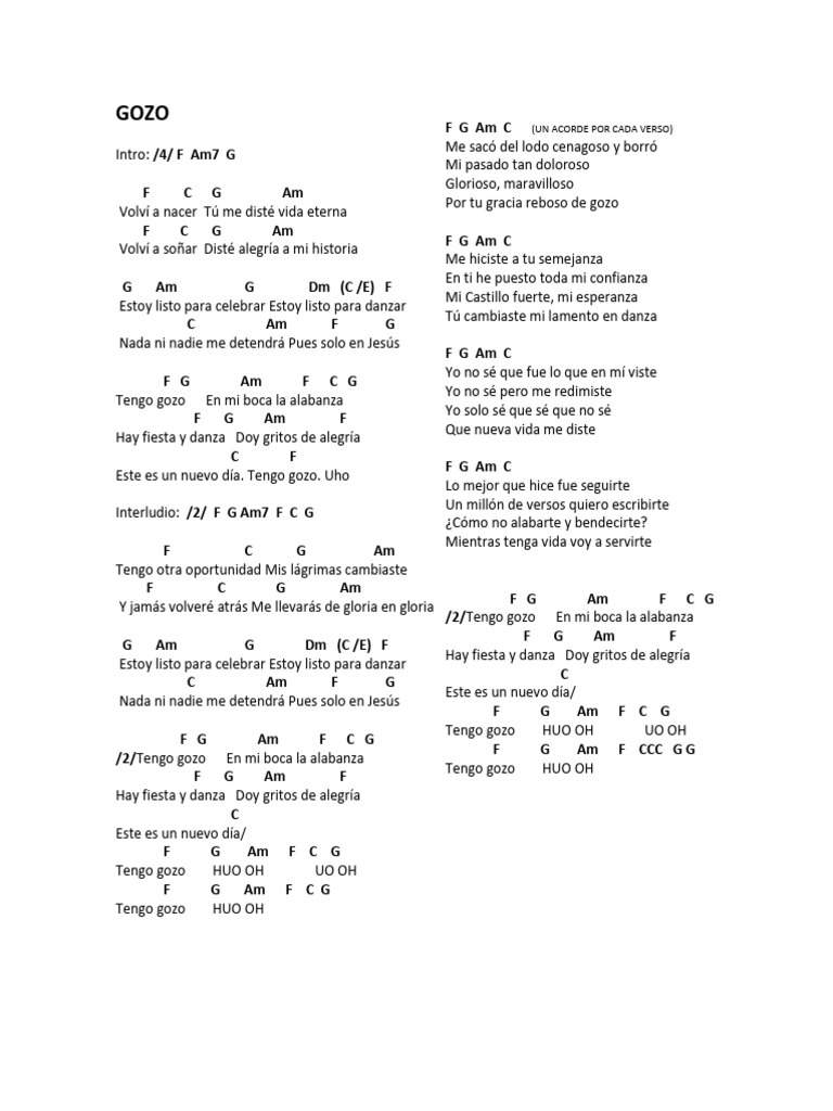 Acordes de "Tengo Gozo" | PDF
