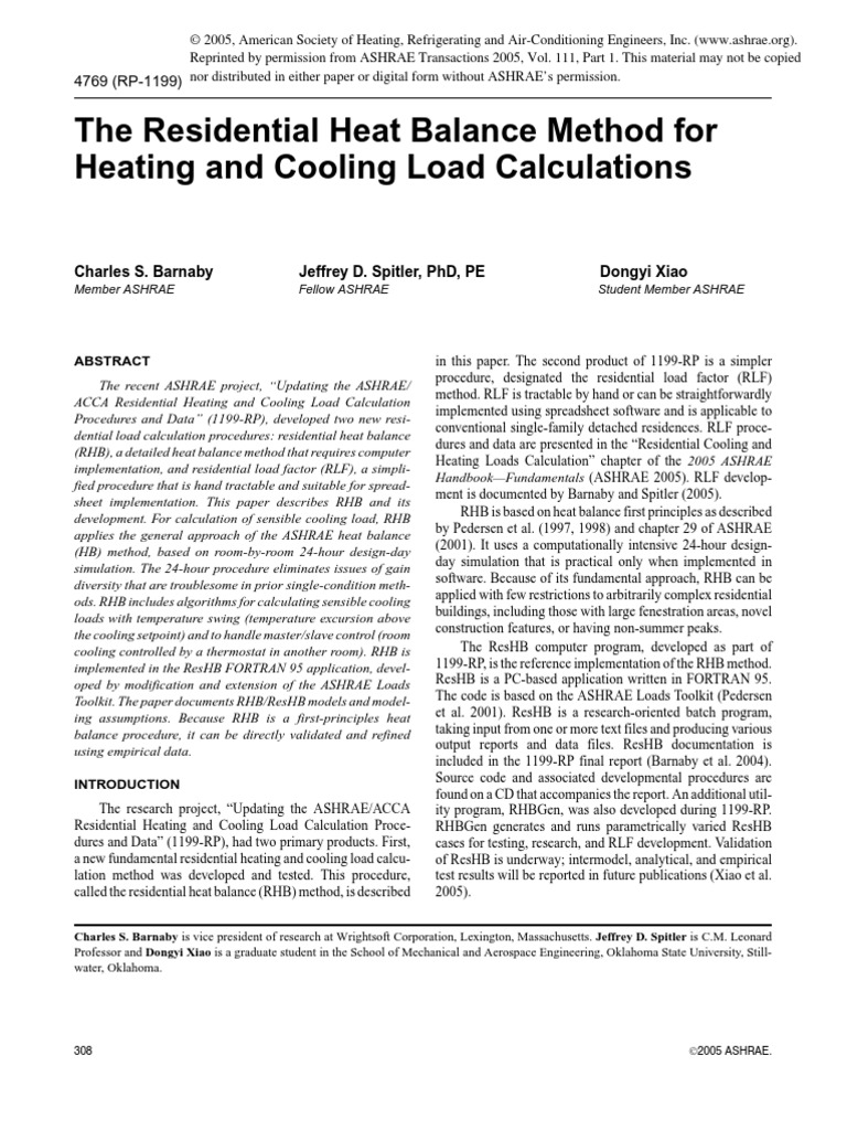The Residential Heat Balance Method For Heating and Cooling Load ...