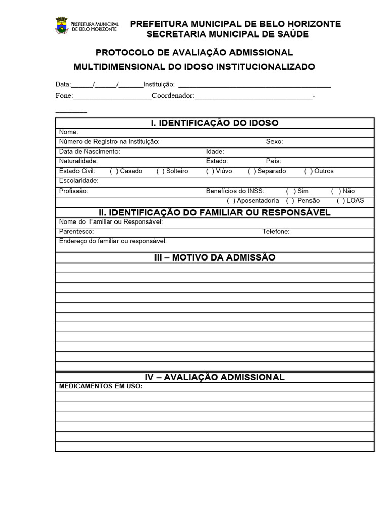 PROTOCOLO DE AVALIAÇAO ADMISSIONAL PBH Conferido | PDF