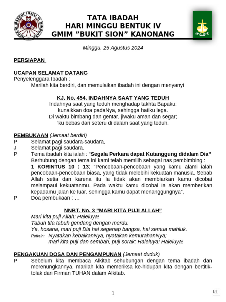 Tata Ibadah Bentuk IV GMIM | PDF