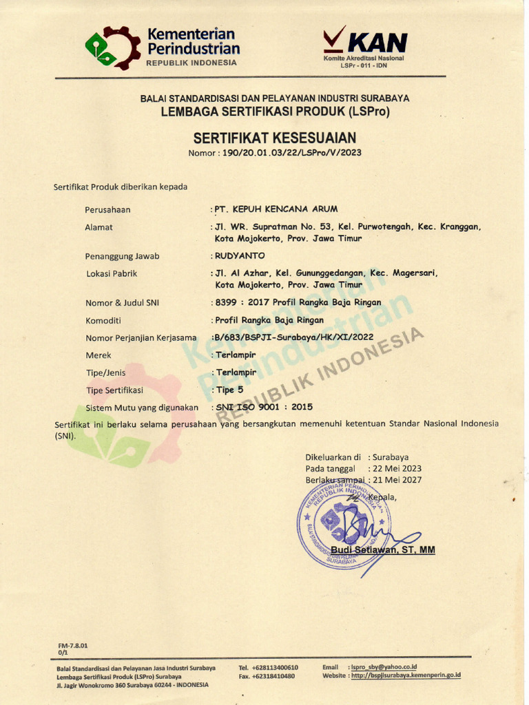 Sertifikat Sni 8399 - 2027 | PDF