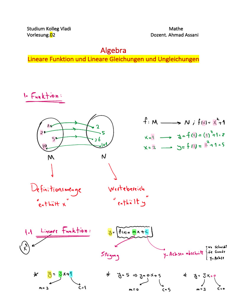 Vorlesung.02 (Algebra, Lineare Funktion, Gleichung Und Ungleichung) | PDF
