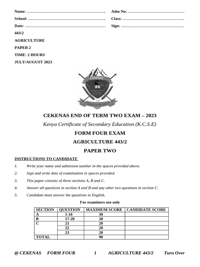 Agriculture Pp2 Questions | PDF