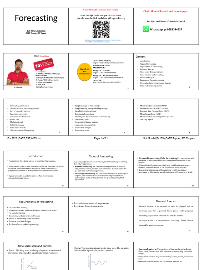 Industrial-Forecasting, Inventory, PERT-CPM, Queuing, BEP for 2023 GATE ESE PSUs by S K Mondal | PDF