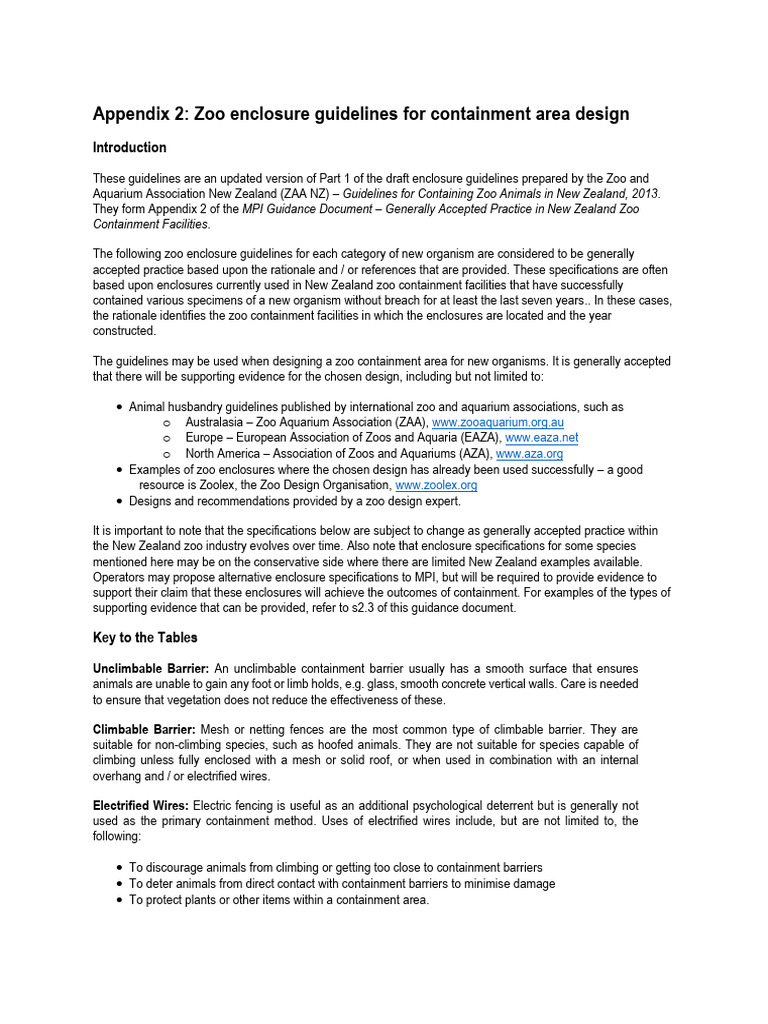 Zoo Enclosure Guidelines | PDF