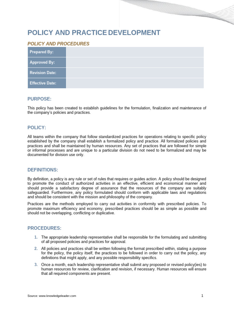 Policy and Practice Development Policy SAMPLE | PDF