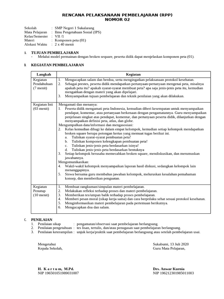 RPP 02 IPS KELAS 7 SMT1 2020-2021 (Komponen Peta 1) | PDF