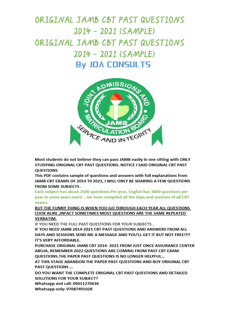 Jamb CBT Past Question | PDF