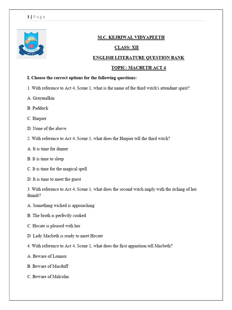 Macbeth Act 4 - Question Bank | PDF