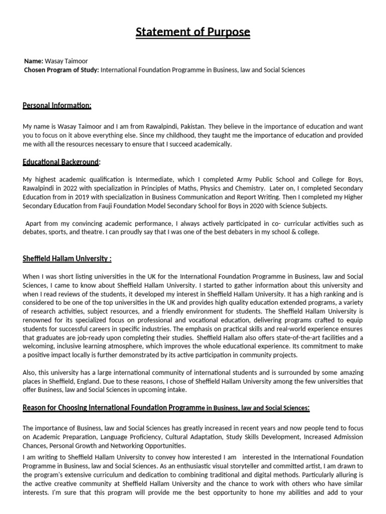 SOP Wasay Taimoor Wasy Taimoor 2 | PDF