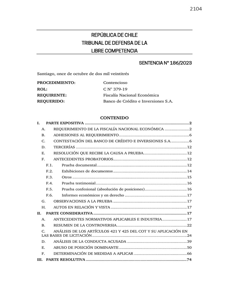 Sentencia TDLC FNE v. BCI | PDF