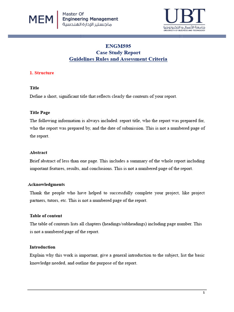 Case Study - Guidelines Rules and Assessment Criteria | PDF