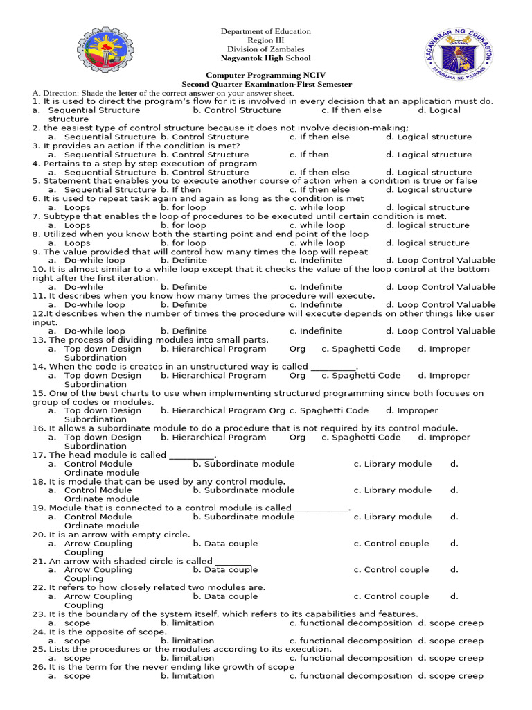 Comprog Exam 2ND Quarter-1st Sem | PDF | Control Flow | Usability