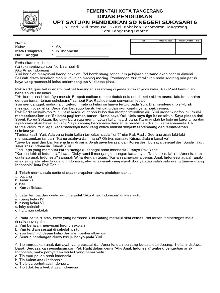 Soal Asesmen Kelas 6a | PDF