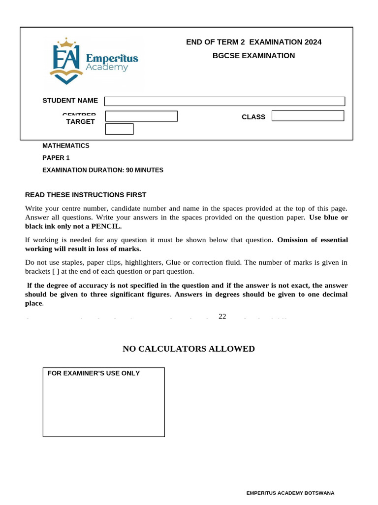 Maths PP1 End of Term2 | PDF