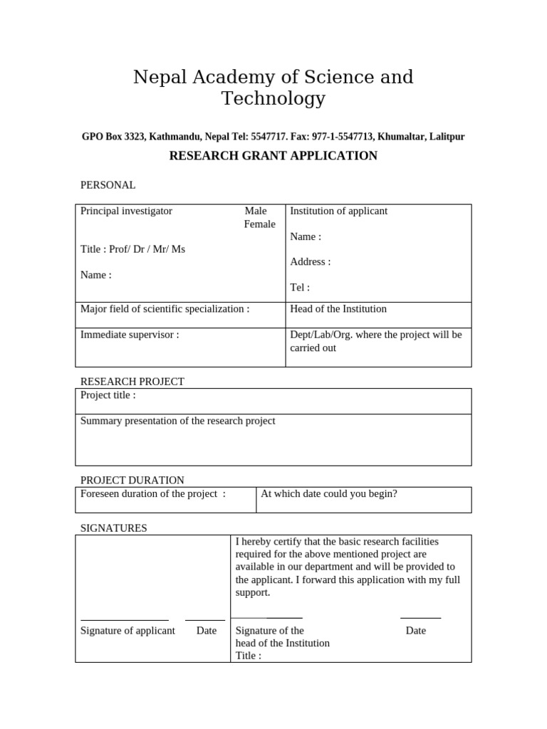Research Grant Application Form 2078 | PDF | Career & Growth | Art