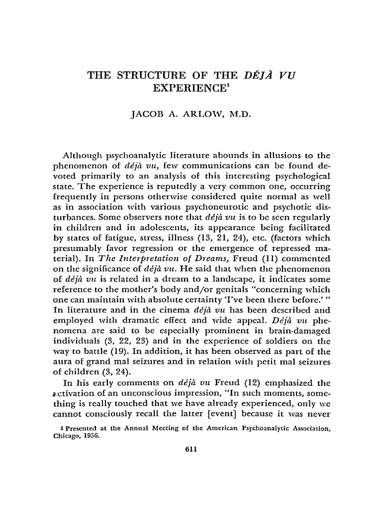 Arlow 1959 The Structure of The Dejavu Experience | PDF | Id | Self ...