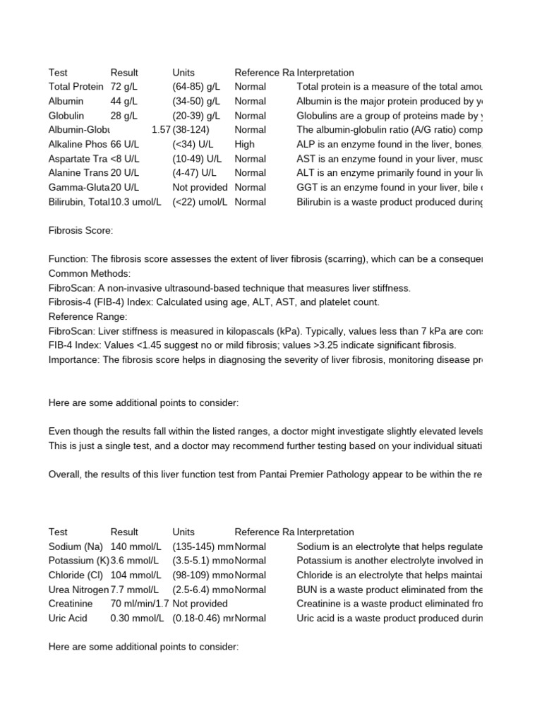 Liver Fucntion Test With Reference Range | PDF