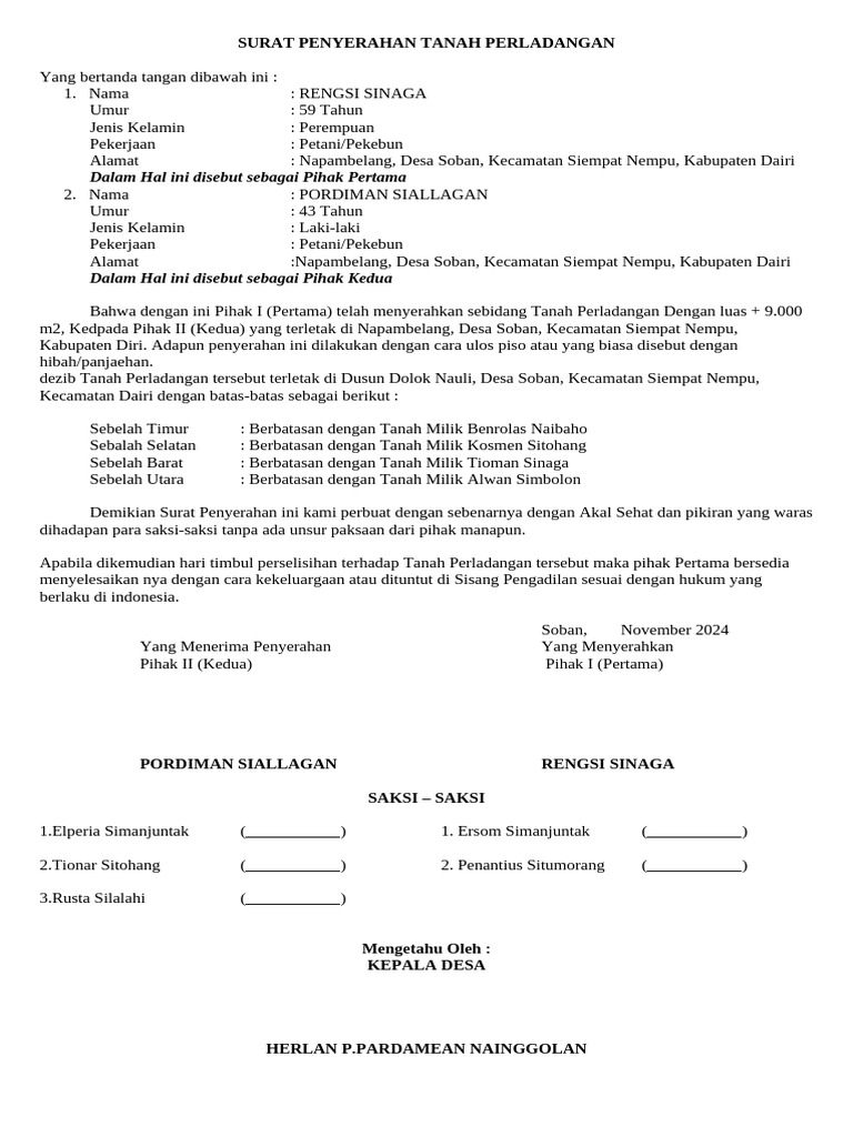 Surat Penyerahan Tanah Perladangan | PDF