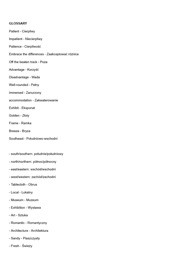 Glossary + Exercises ITALY Listening and Reading | PDF