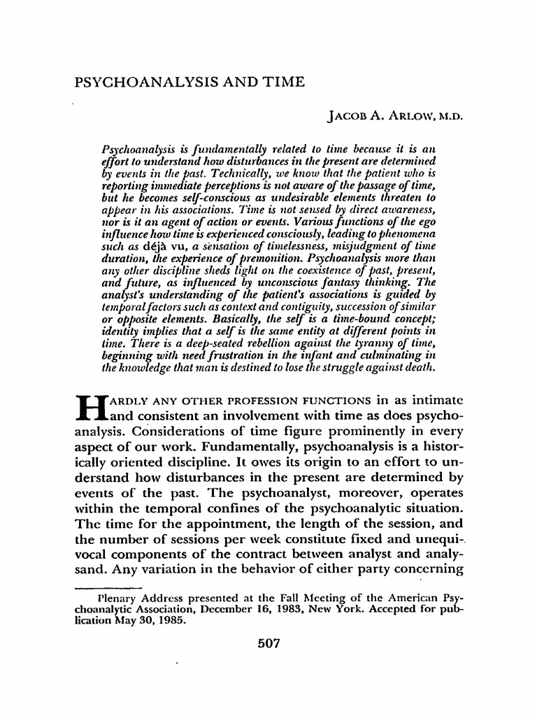 Arlow 1986 Psychoanalysis and Time | PDF | Psychoanalysis | Philosophy