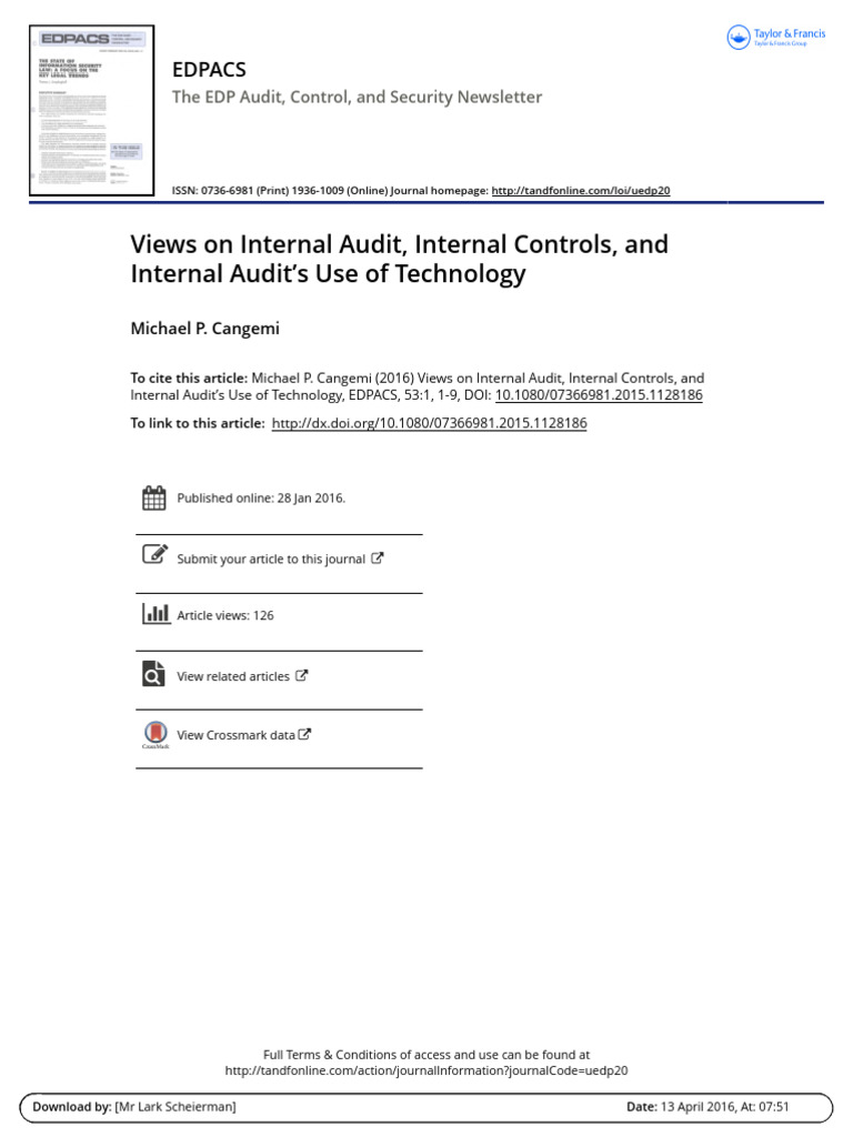 Views On Internal Audit Internal Controls | PDF