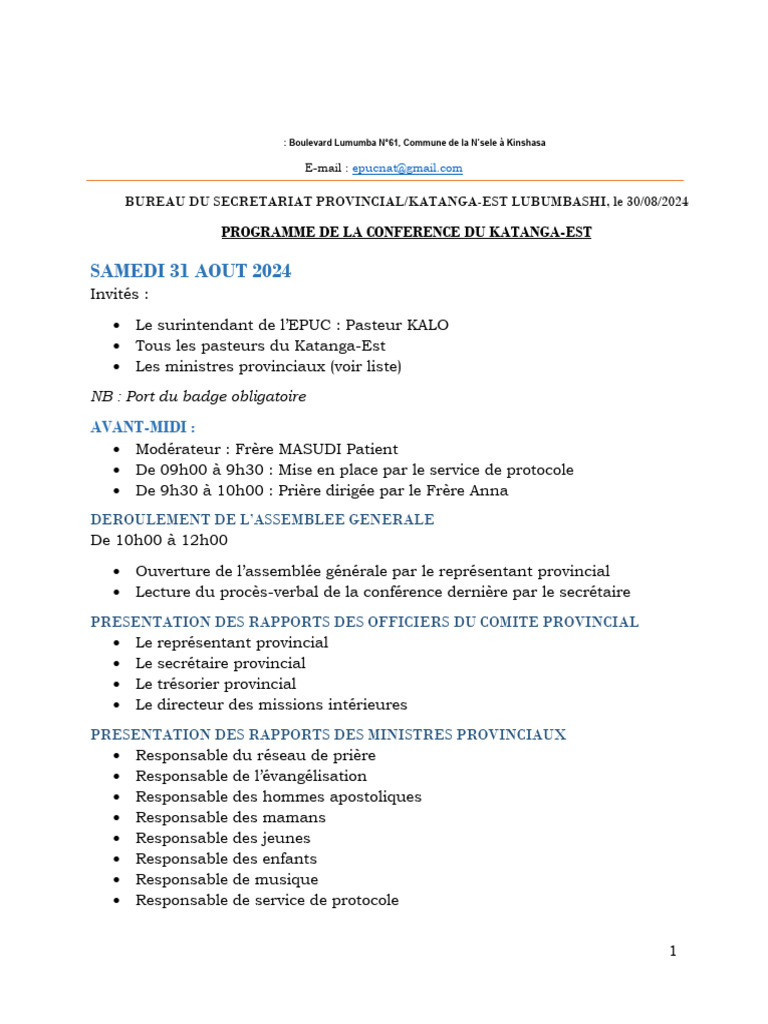 PROGRAMME DE LA CONFERENCE | PDF