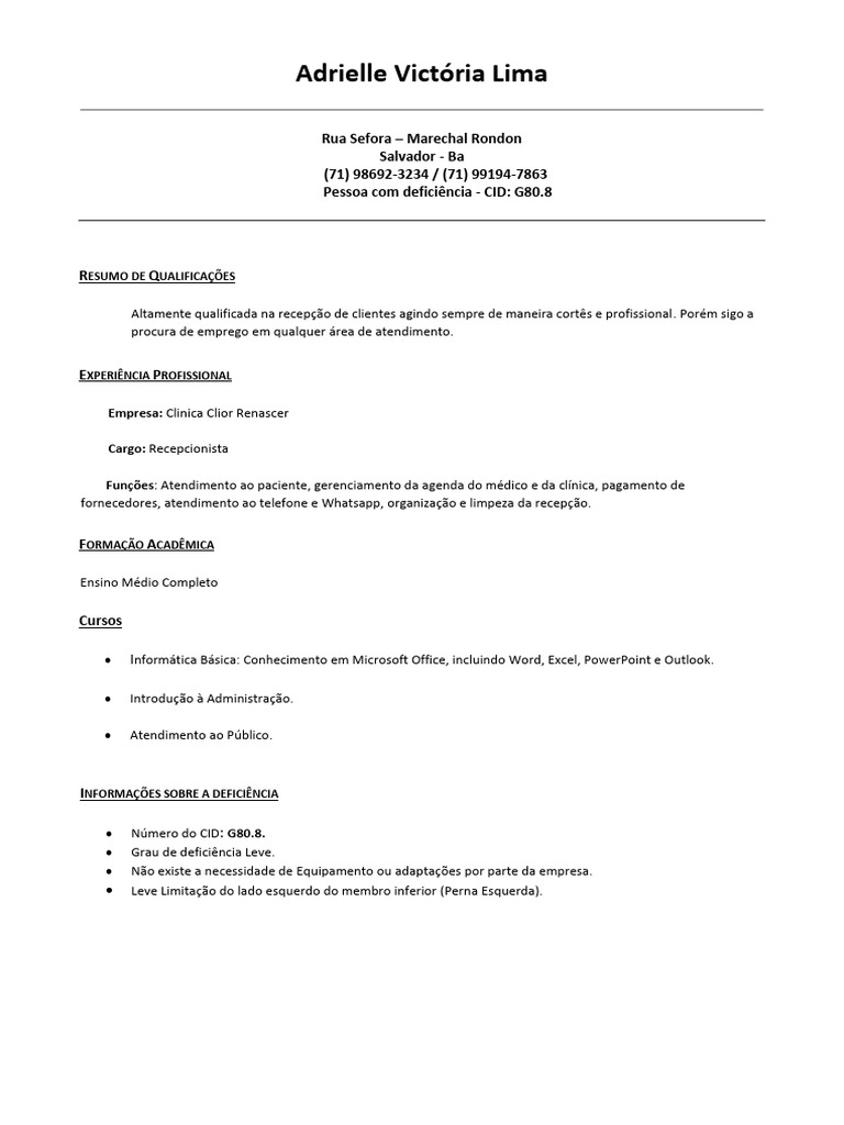 Curriculo Adrielle PCD | PDF