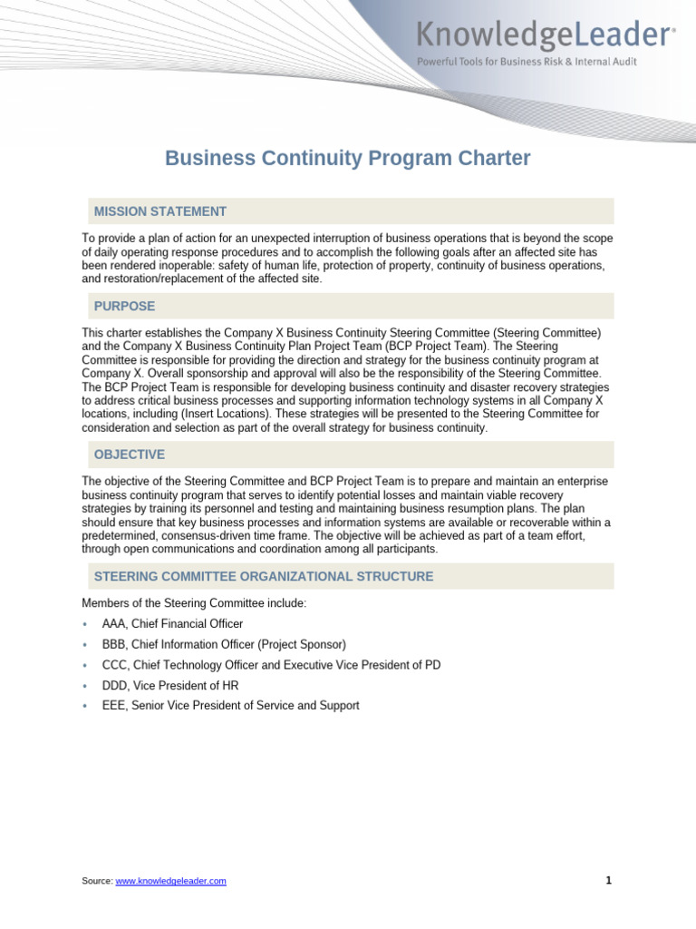 BCM Program Charter | PDF