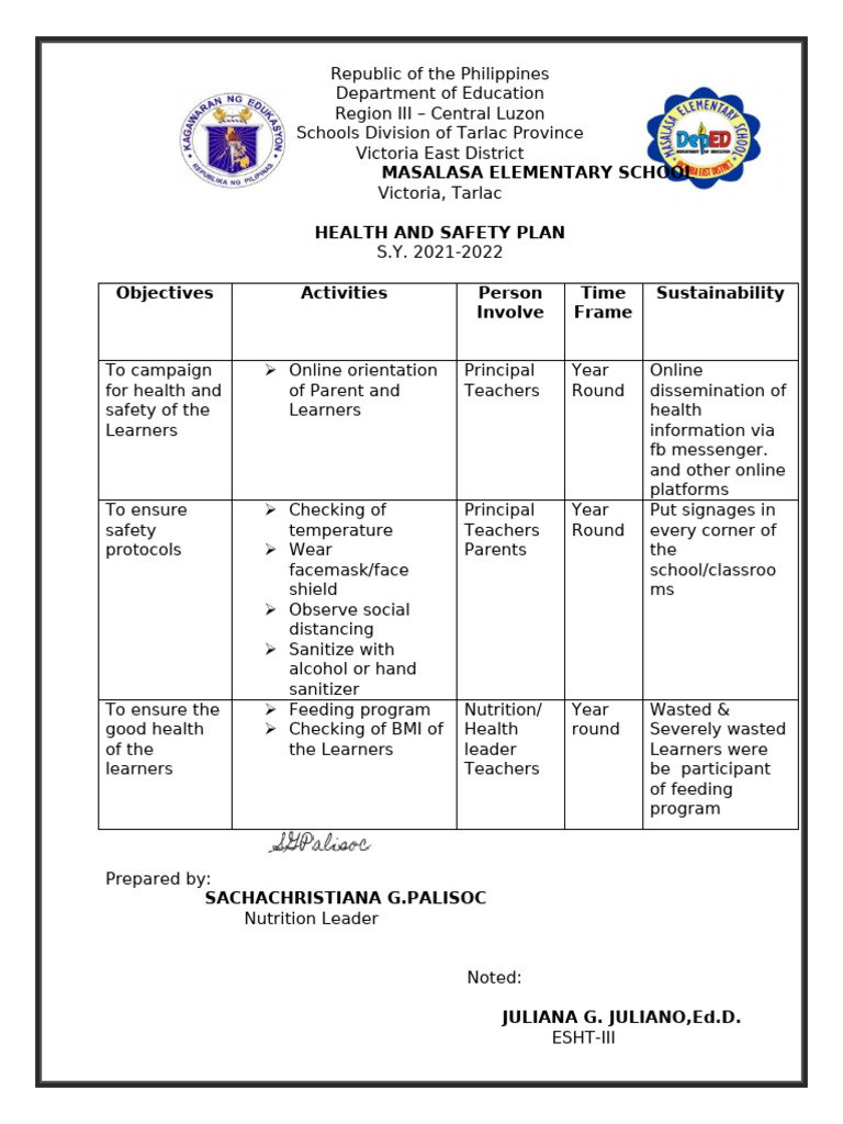 HEALTH-AND-SAFETY-PLAN- Sacha | PDF