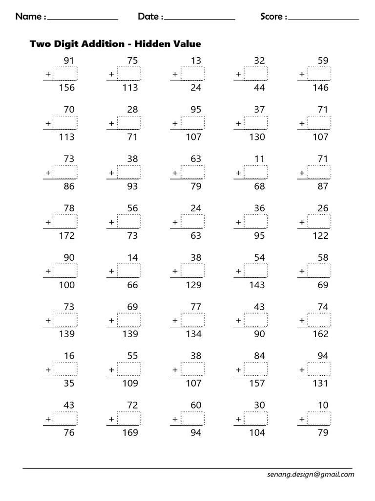 Math Worksheet - Hidden Value - Addition and Substraction | PDF Math Worksheet - Hidden Value - Addition and Substraction | PDF