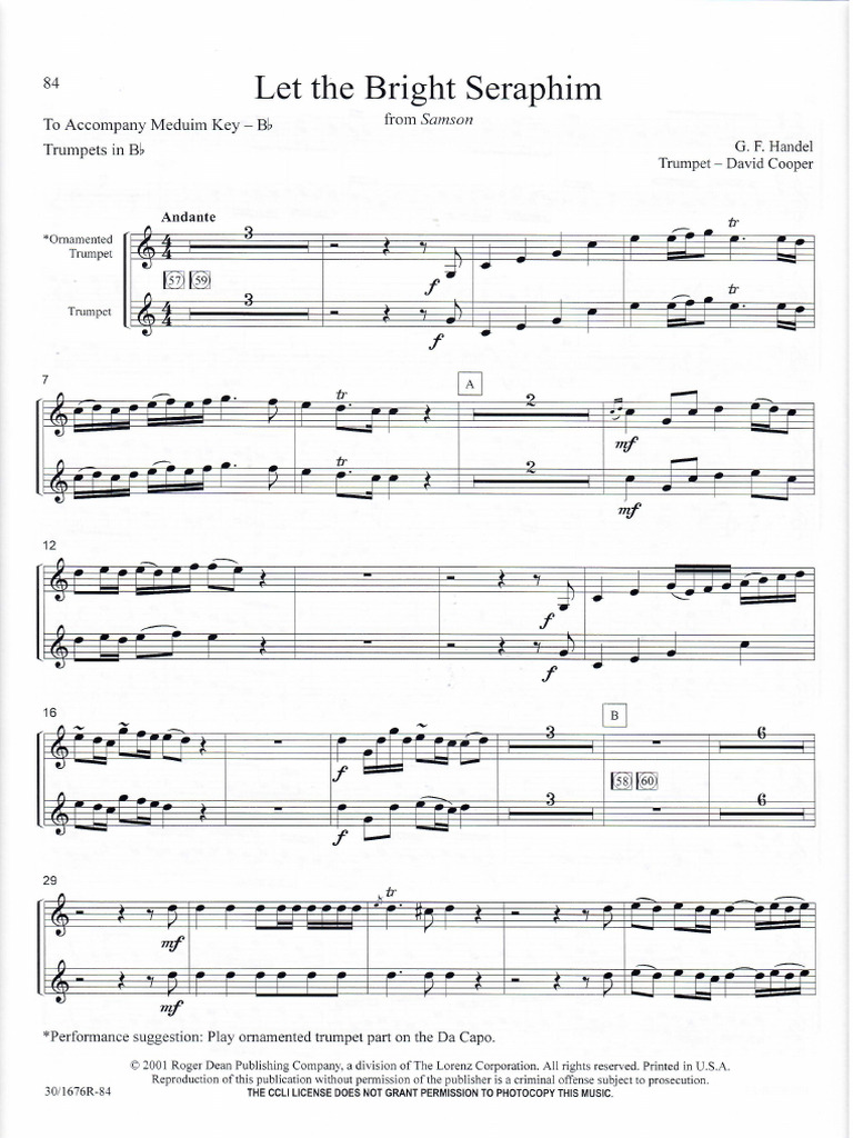 HAENDEL Let The Bright Seraphim Trompette BB 1 | PDF