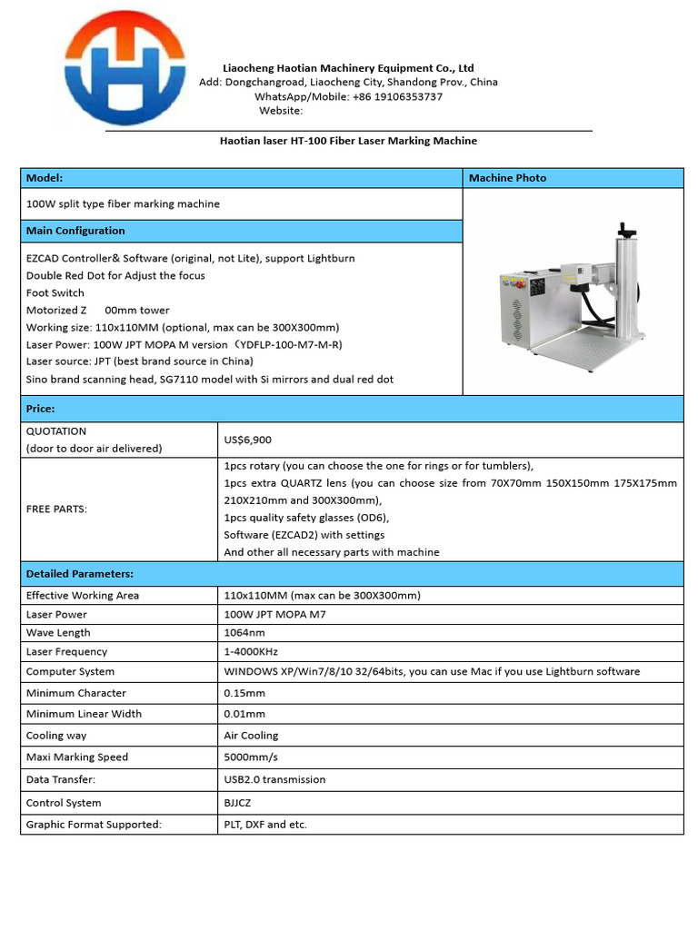 Haotian Laser Split Design 100W JPT Fiber Laser | PDF