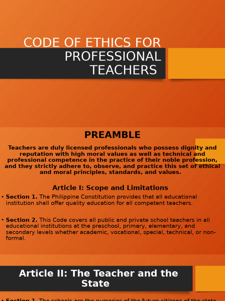 Code of Ethics For Professional Teachers Report | PDF